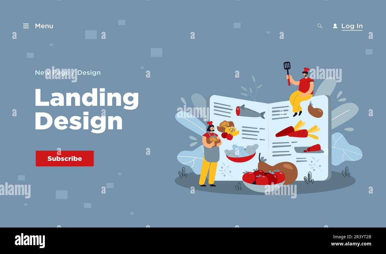 Tiny chefs cooking healthy food according to recipe book Stock Vector ...