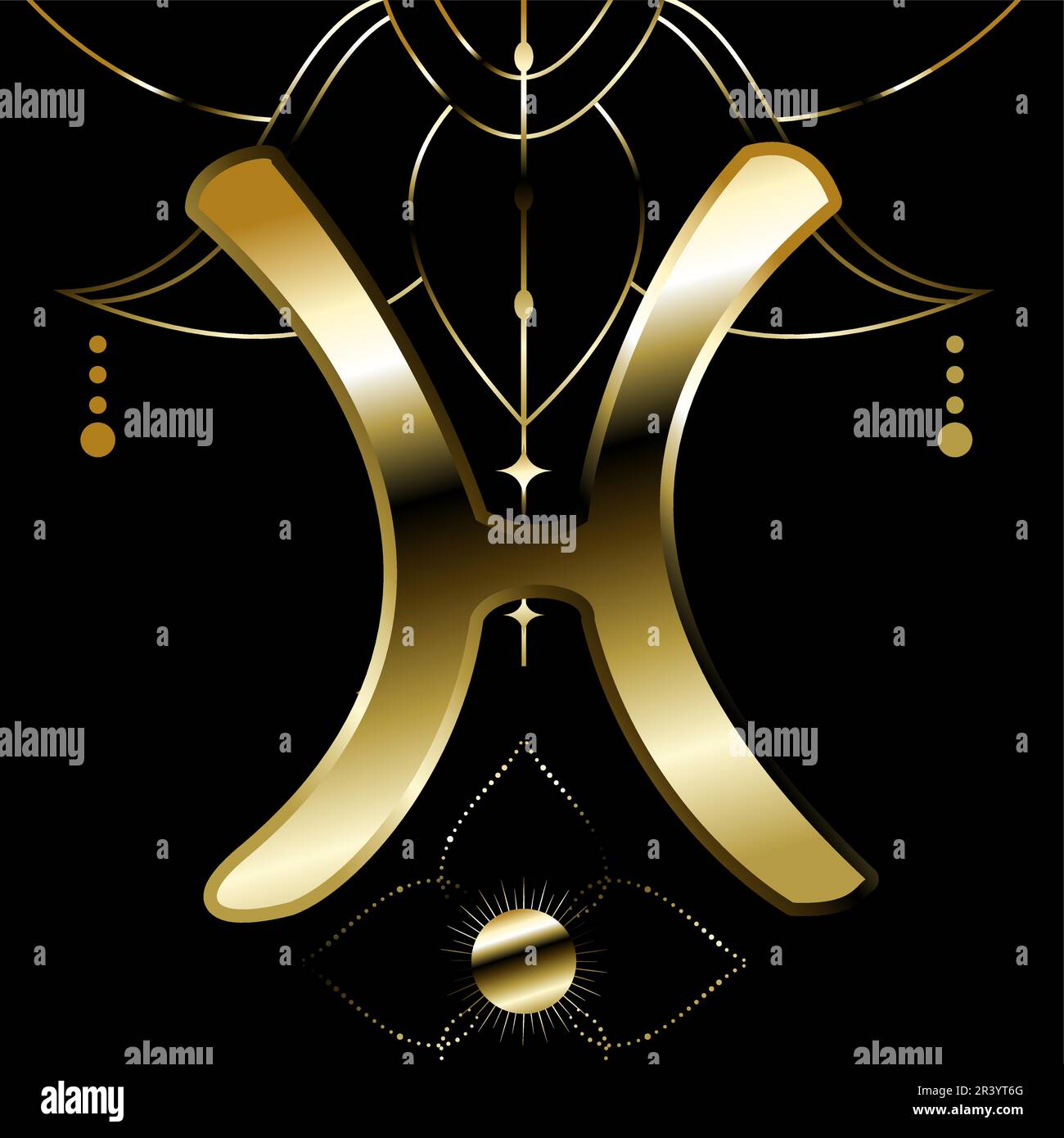pisces zodiac symbol shiny luxury golden sticker illustration in vector ...