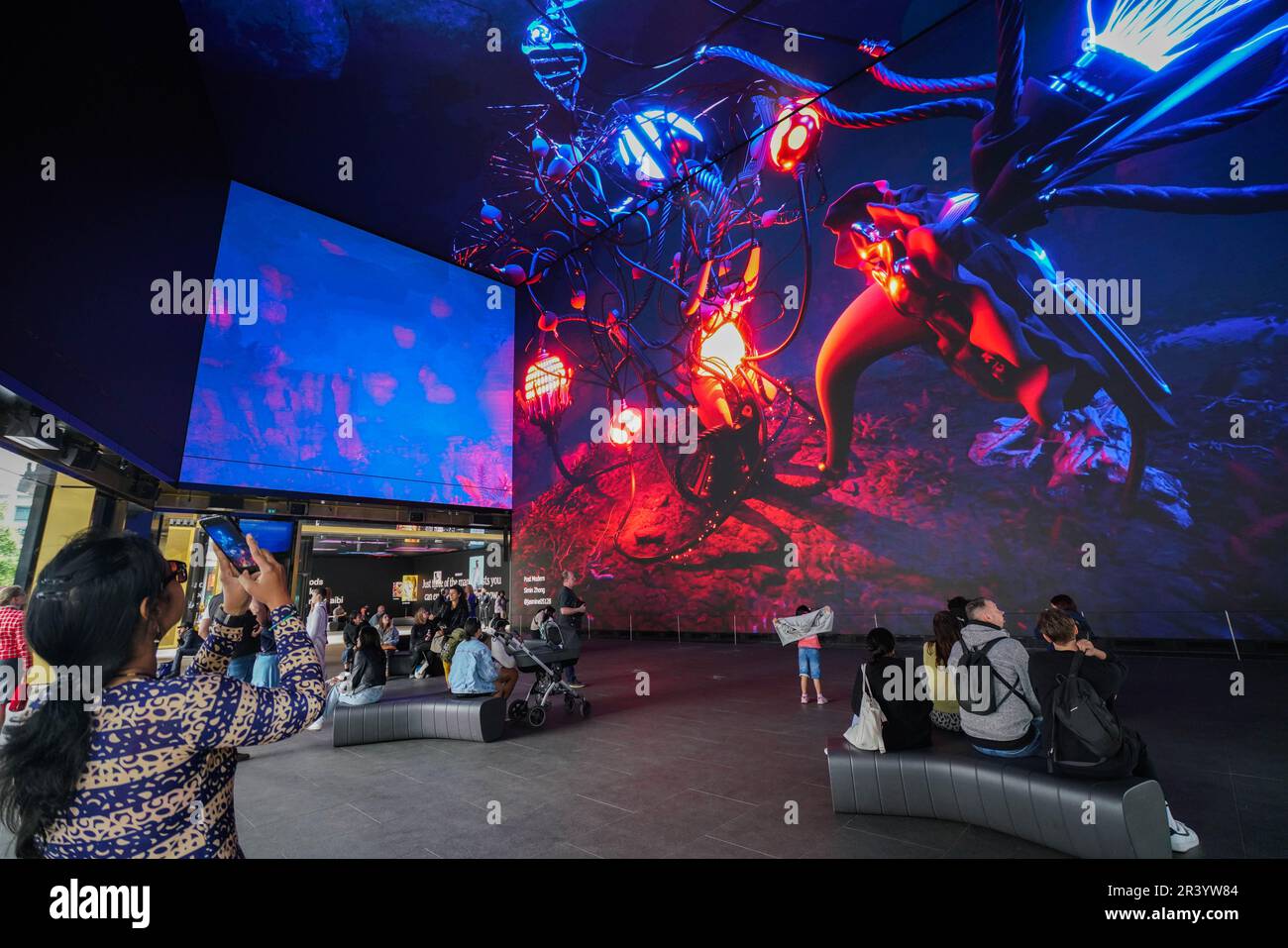 London UK. 25 May 2023 Visitors interact in an immersive experience ...