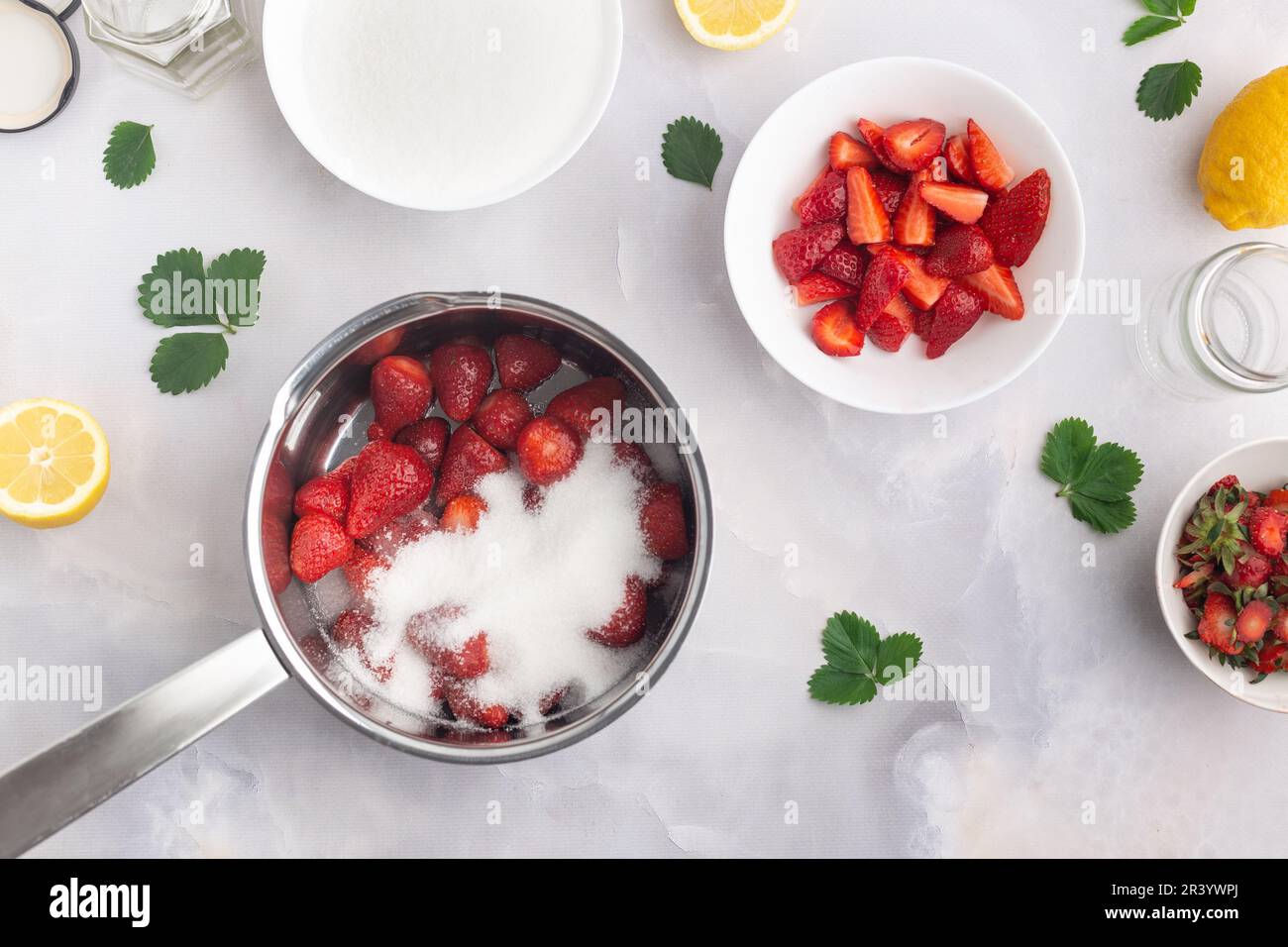 Jam strawberries preparation process. Season canning berries and ...