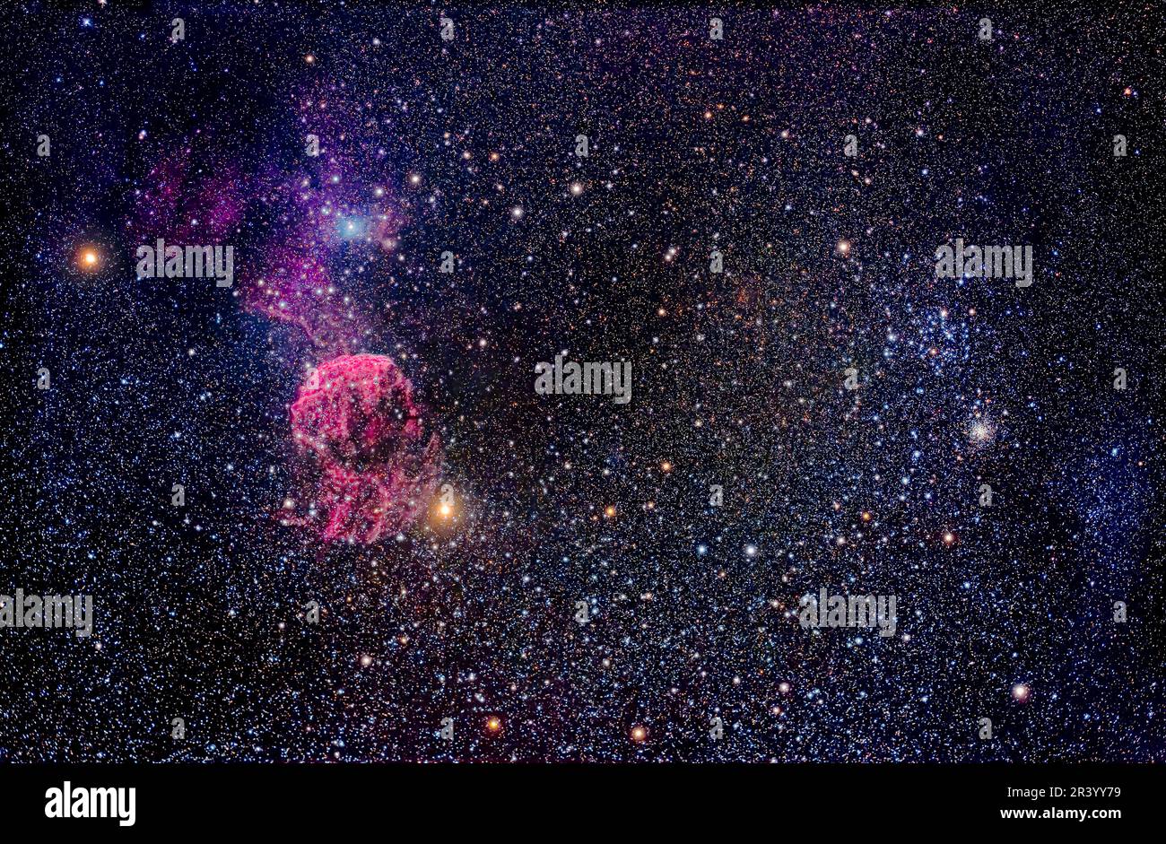 Area in Gemini containing the bright star cluster Messier 35 and the Jellyfish Nebula, with rich ...