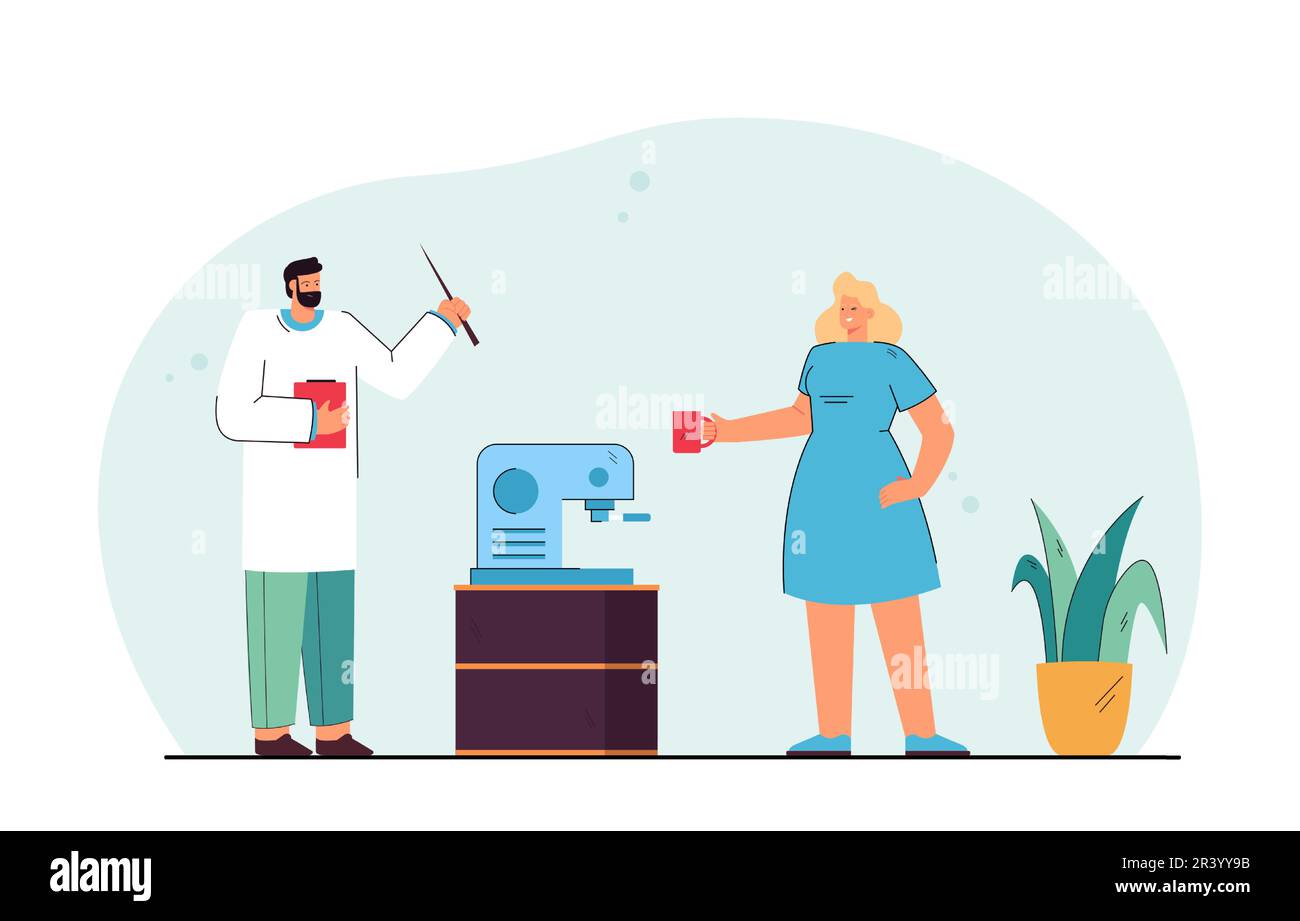 Male doctor and female nurse standing next to coffee machine Stock ...