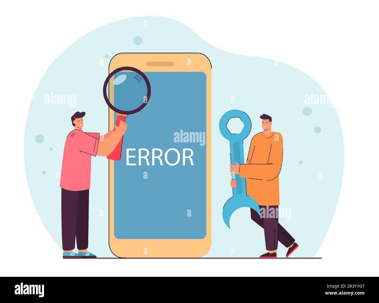 Cartoon Characters Analyzing Error On Huge Smartphone Stock Vector Image And Art Alamy