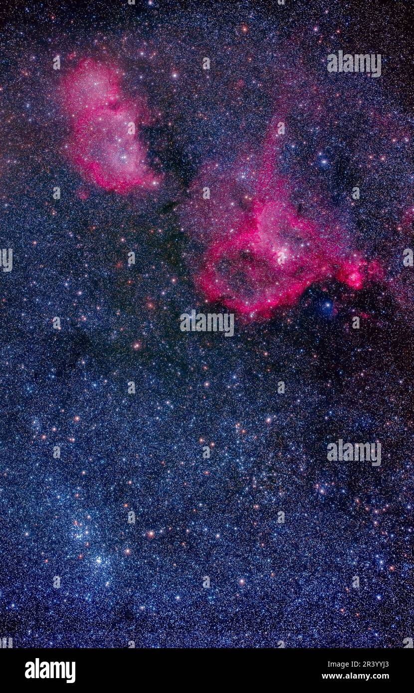 The Heart and Soul Nebulas with Double Cluster, in the region of Perseus and Cassiopeia Stock ...