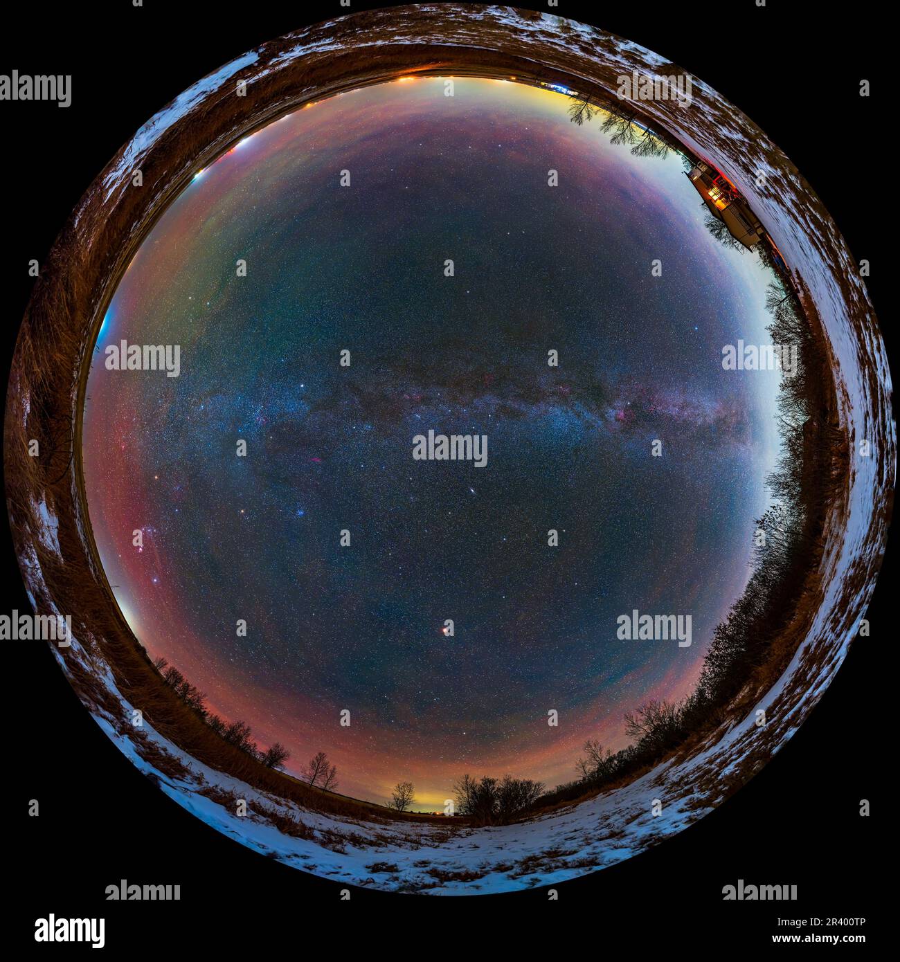 360 degree fish-eye panorama of the northern autumn sky and Milky Way in southern Alberta ...