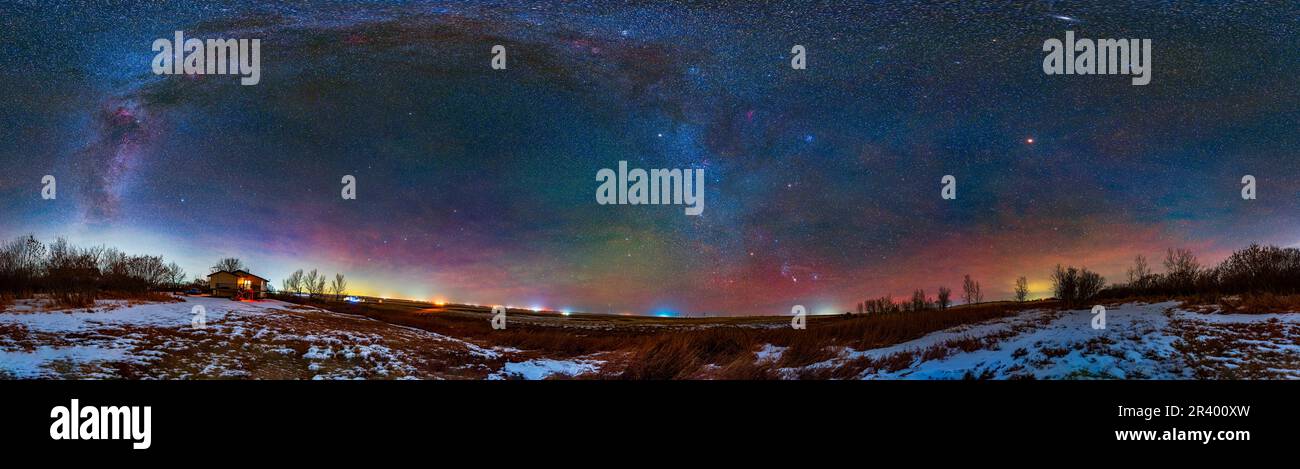 Panorama of the northern autumn sky and Milky Way in southern Alberta ...