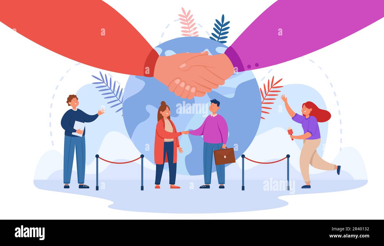 Tiny cartoon man and woman shaking hands Stock Vector Image & Art - Alamy