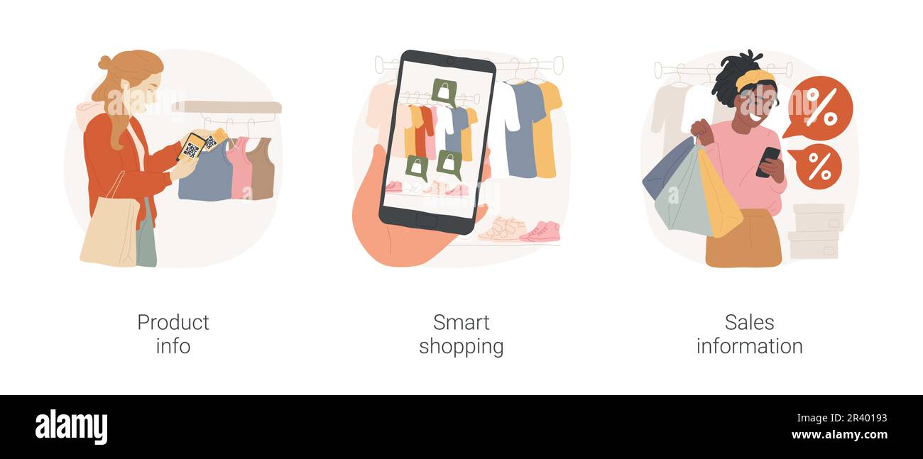 Smart retail isolated cartoon vector illustration set. Teen girl ...