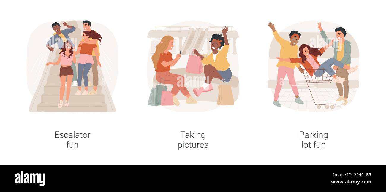 Hanging out in a shopping mall isolated cartoon vector illustration set ...