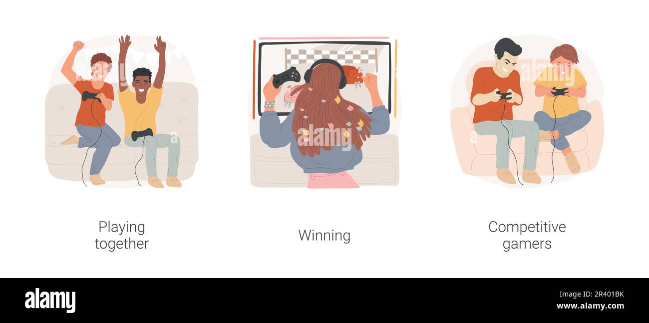 Video games isolated cartoon vector illustration set. Teenagers play ...