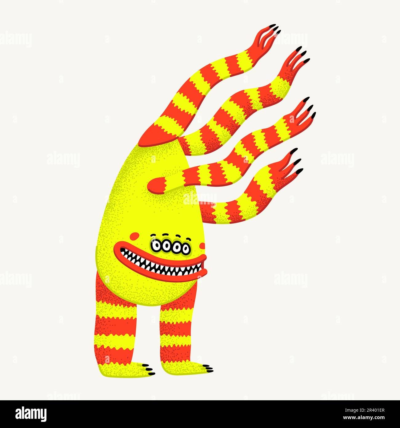 Cute cartoon vector monster. Yellow multi-armed monster character with ...