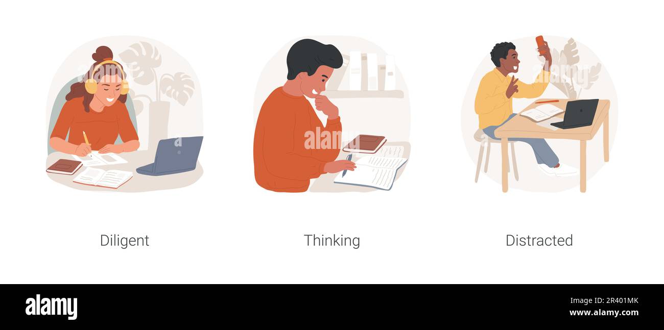 Teenager study at home isolated cartoon vector illustration set ...