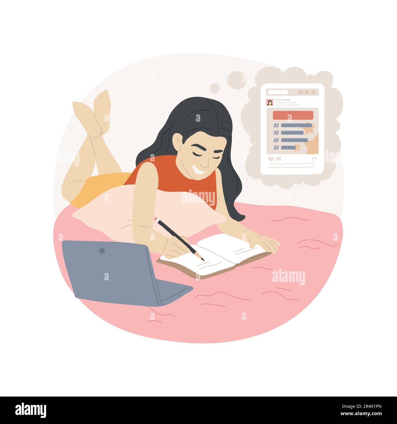 Blogging isolated cartoon vector illustration. Smiling teenage girl ...