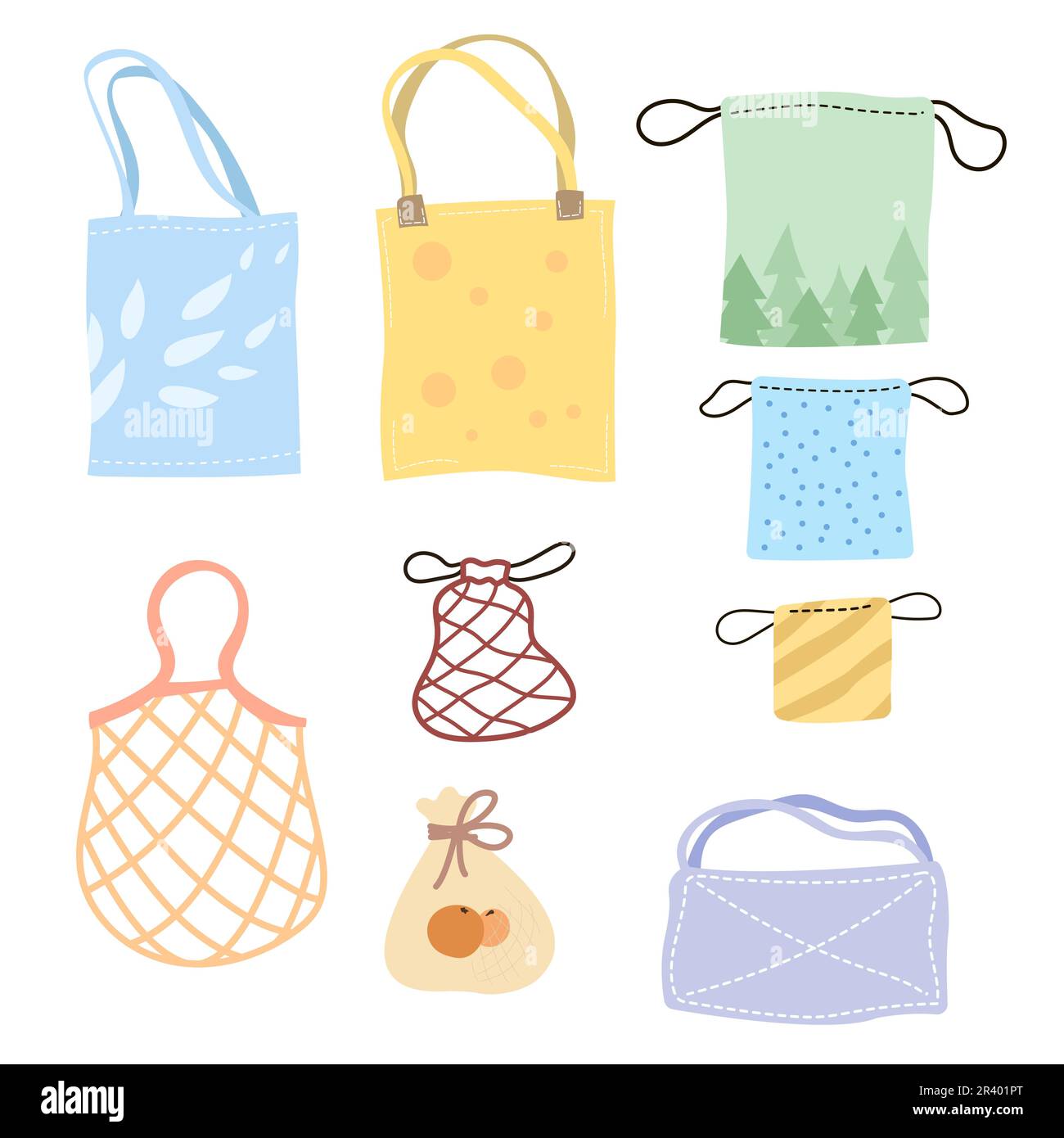 Set of colorful eco bags cartoon vector illustration Stock Vector Image ...