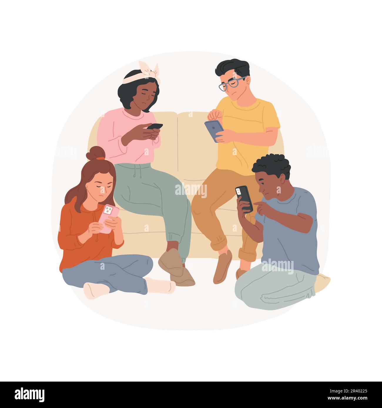Bored with social media isolated cartoon vector illustration. Teens ...