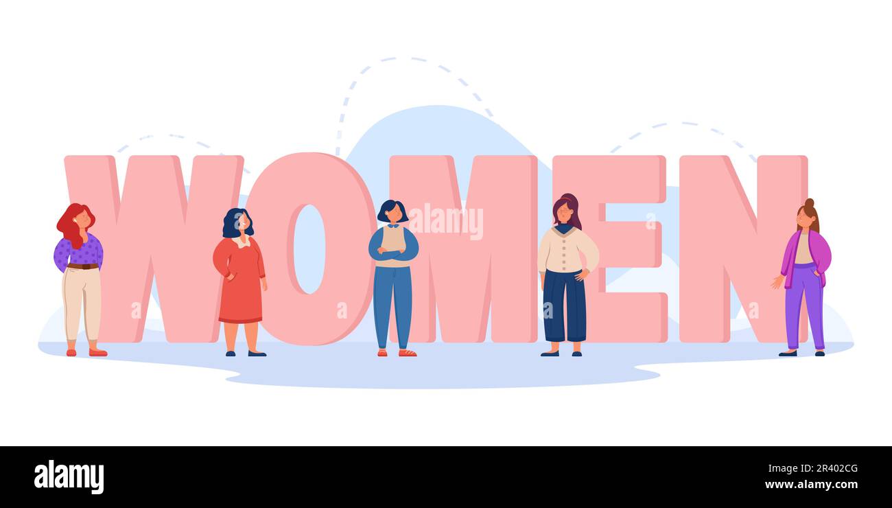 Giant letters of word Women with tiny girls nearby Stock Vector Image ...