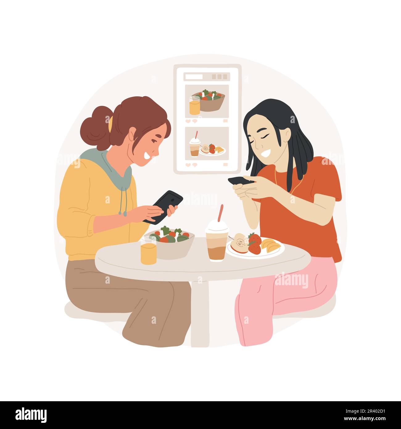 Taking pictures of food isolated cartoon vector illustration. Teenagers ...