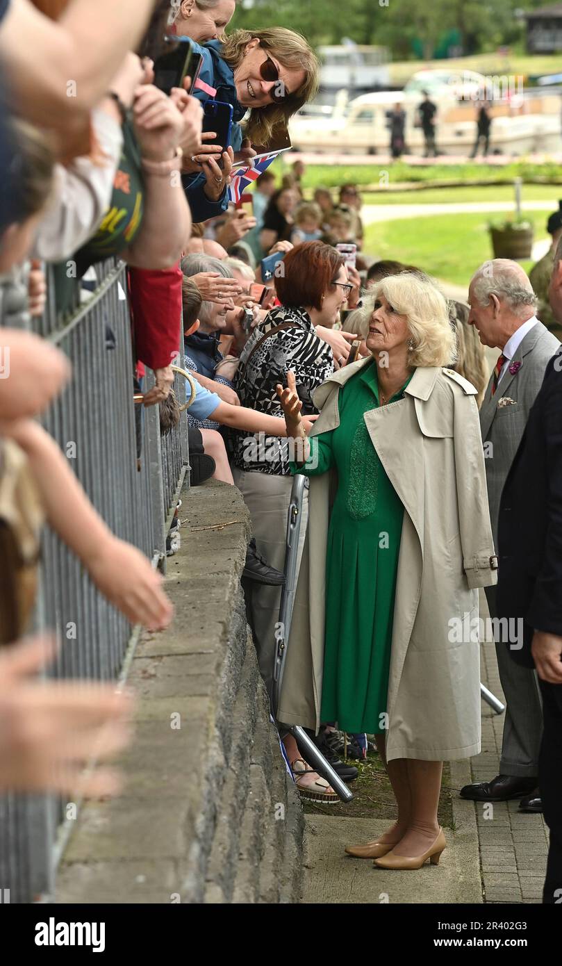 Britain's Queen Camilla meets member of the public during a visit to Enniskillen Castle, as part ...
