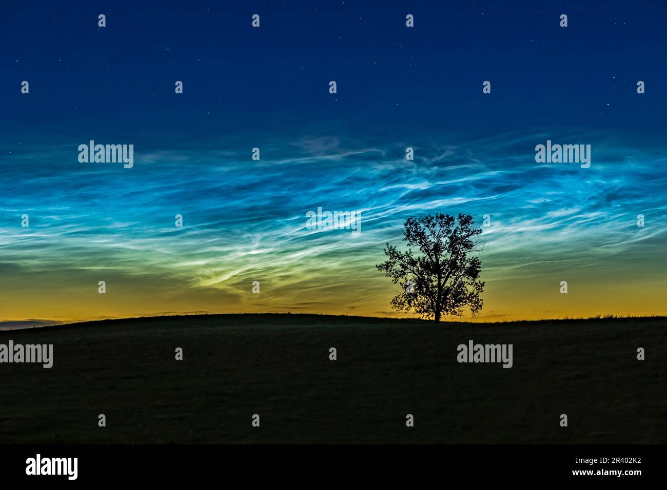 A grand display of noctilucent clouds at dusk from One Tree Hill in ...