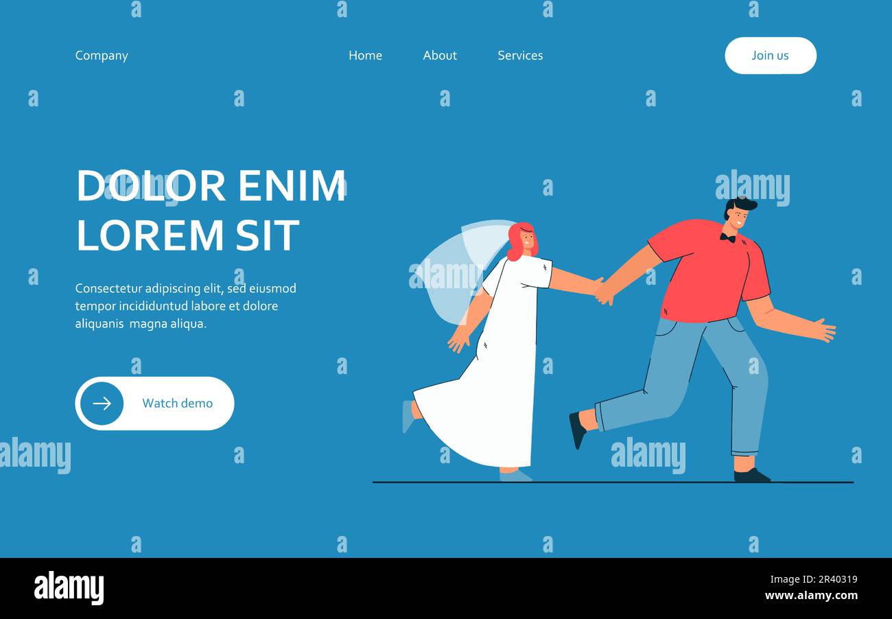 Happy bride and groom running, holding hands Stock Vector Image & Art ...