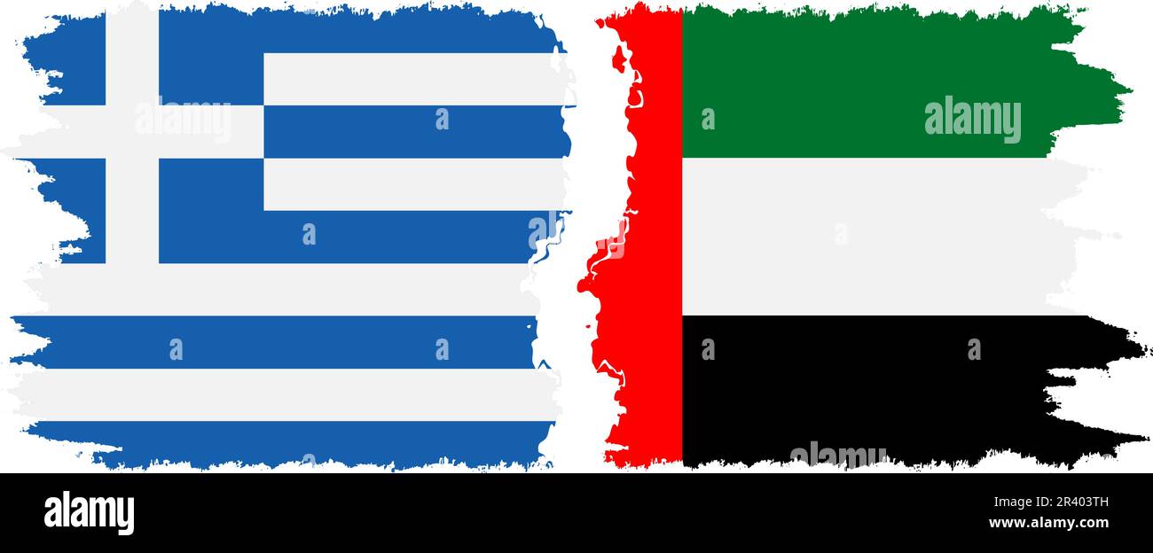 United Arab Emirates and Greece grunge flags connection, vector Stock ...