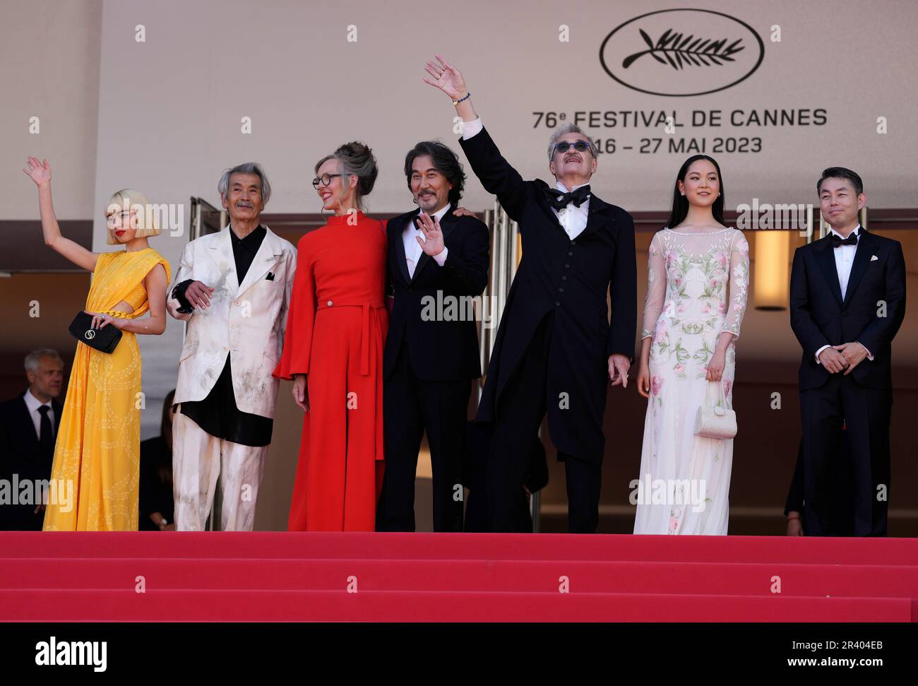 Aoi Yamada from left, Min Tanaka, Donata Wenders, Koji Yakusho, director Wim Wenders, Arisa ...