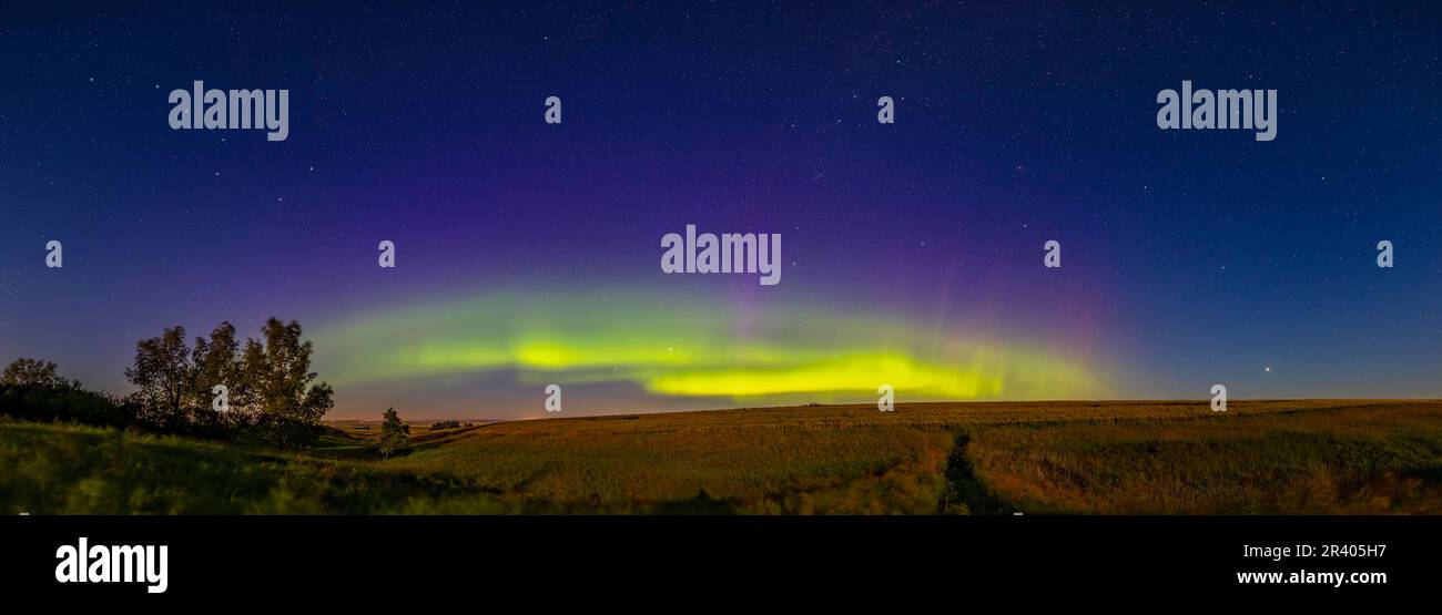 Auroral arc over a wheat field in southern Alberta, Canada Stock Photo ...
