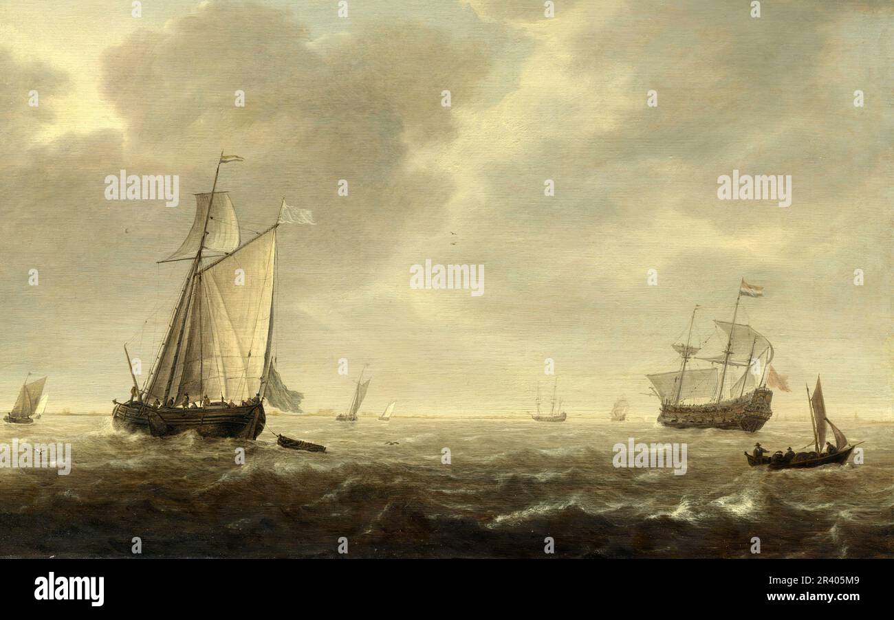 Full title: A Dutch Man-of-war and Various Vessels in a Breeze Artist ...