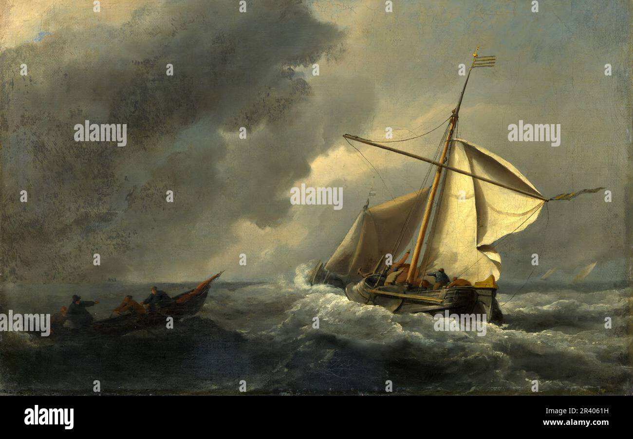 Full title: A Dutch Vessel in a Strong Breeze Artist: Willem van de ...