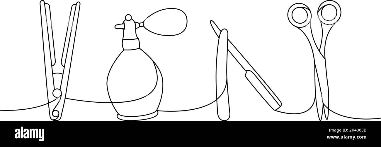 Hairdresser tools one line continuous drawing. Hair straightener ...