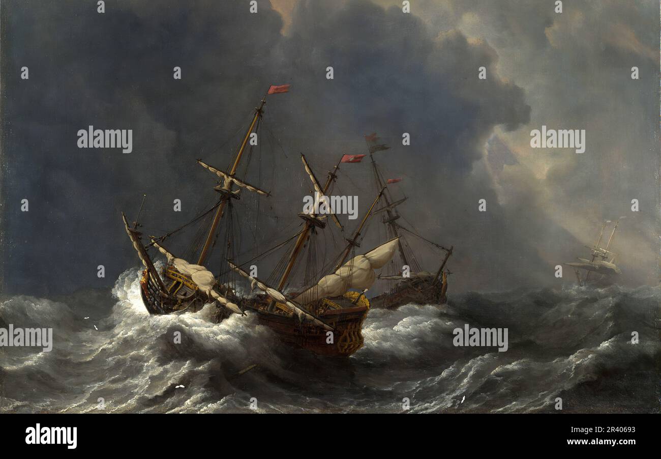 Full title: Three Ships in a Gale Artist: Willem van de Velde Date made ...