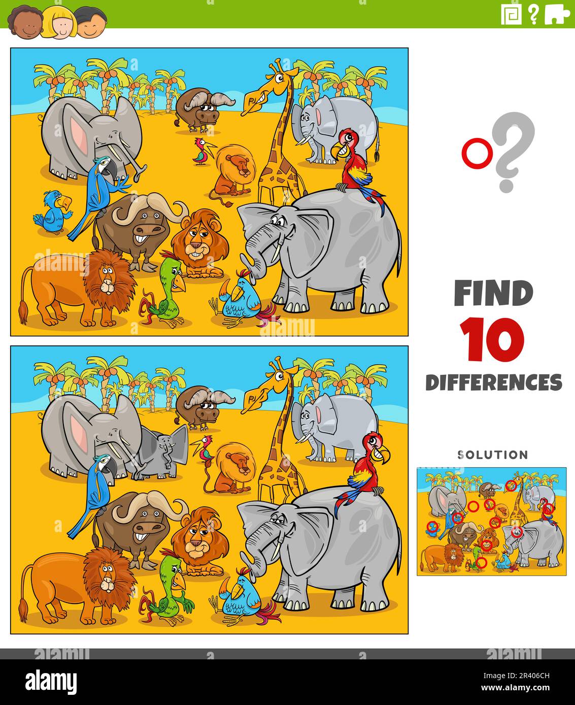 Differences game with cartoon Safari animal characters Stock Photo - Alamy Differences game with cartoon Safari animal characters Stock Photo - Alamy