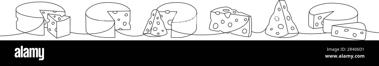 Cheese set one line continuous drawing. Different types of cheese ...