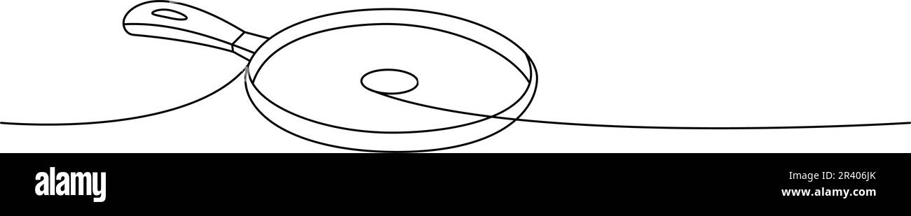 Frying pan one line continuous drawing. Kitchen tools continuous one ...