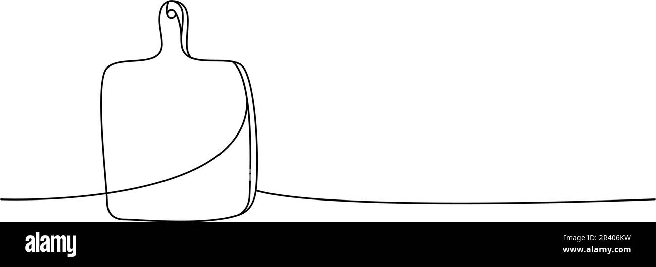 Wooden cutting board one line continuous drawing. Kitchen tools ...