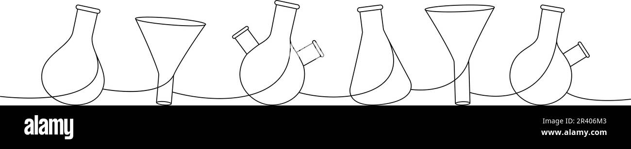 Lab glassware one line continuous drawing. Round bottom flask, filter ...