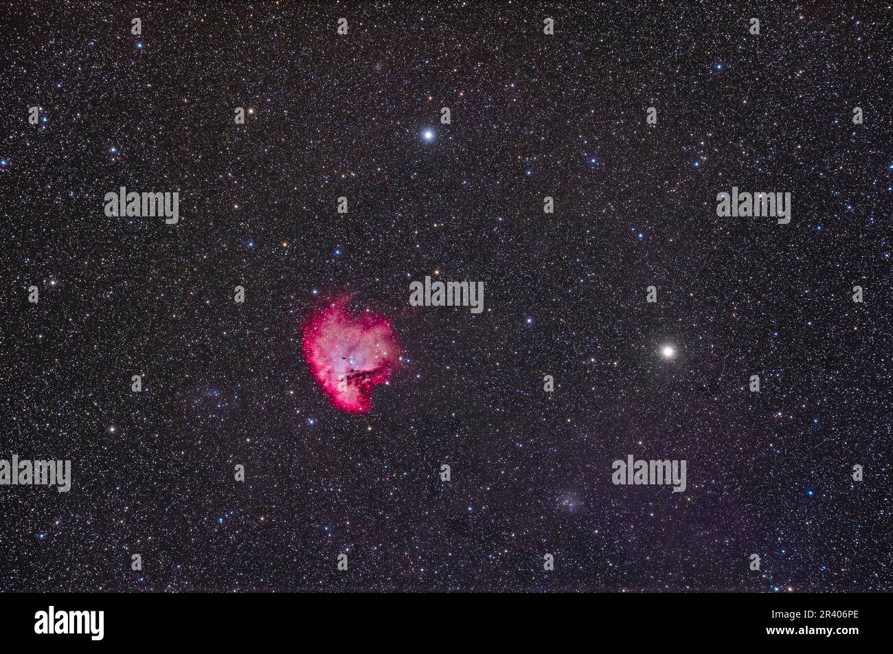NGC 281, The Pacman Nebula in Cassiopeia, near the bright stars Schedir ...