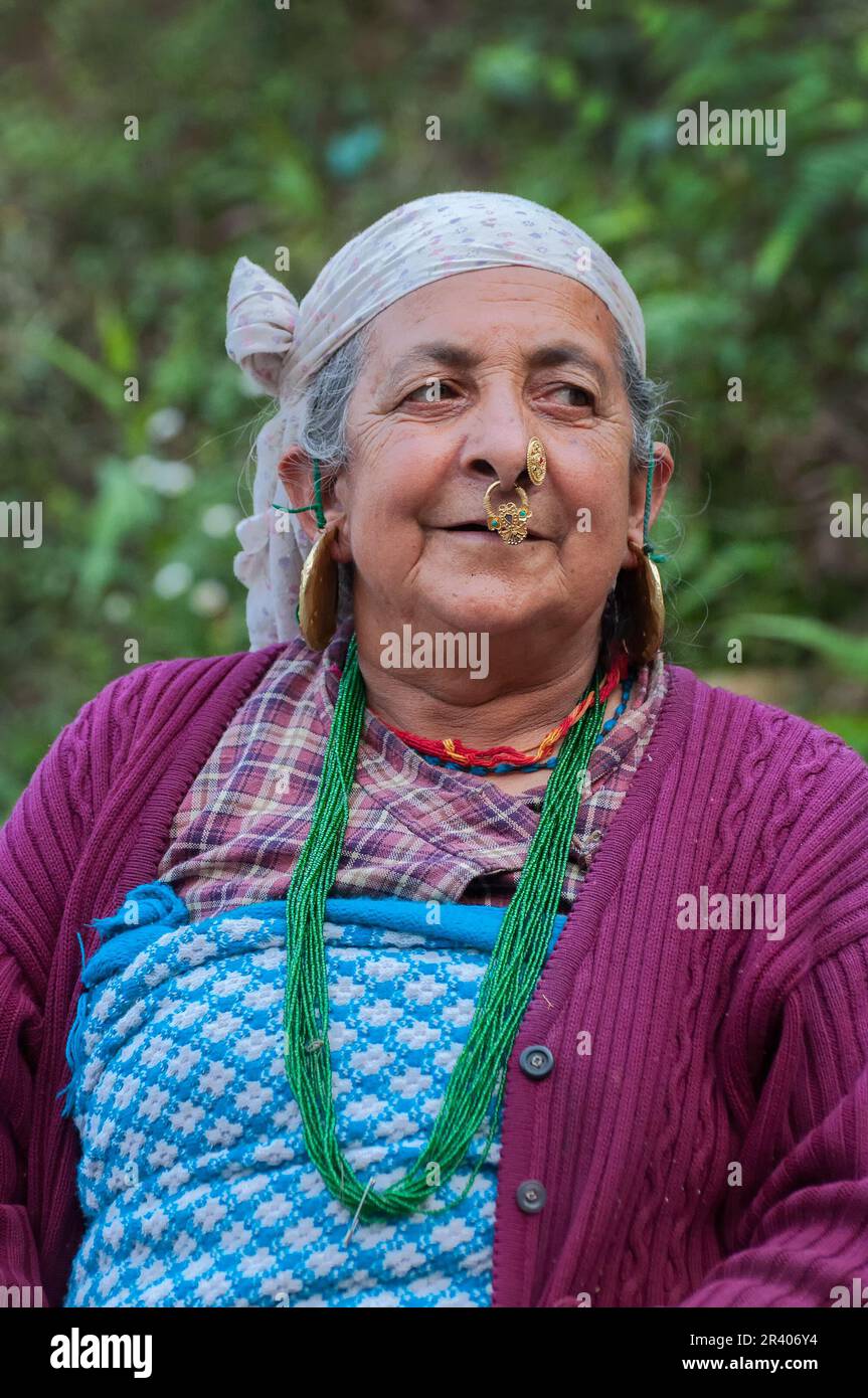 Sikkim, India - 23rd March 2004 : Senior citizen Sikkimese woman with ...