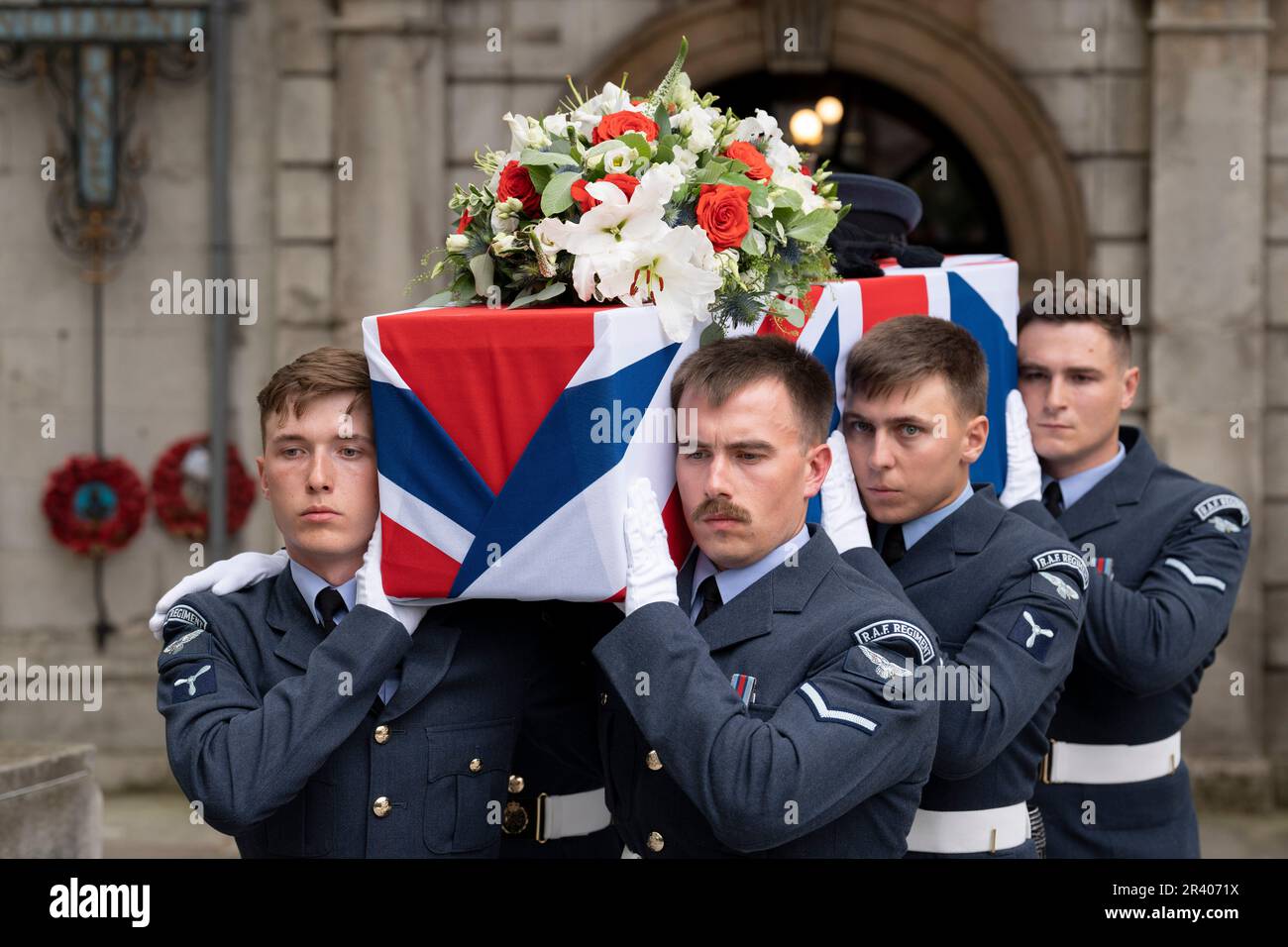 Pallbearers the coffin of Flt Sgt Peter Brown, a Jamaican-born WW2 RAF ...