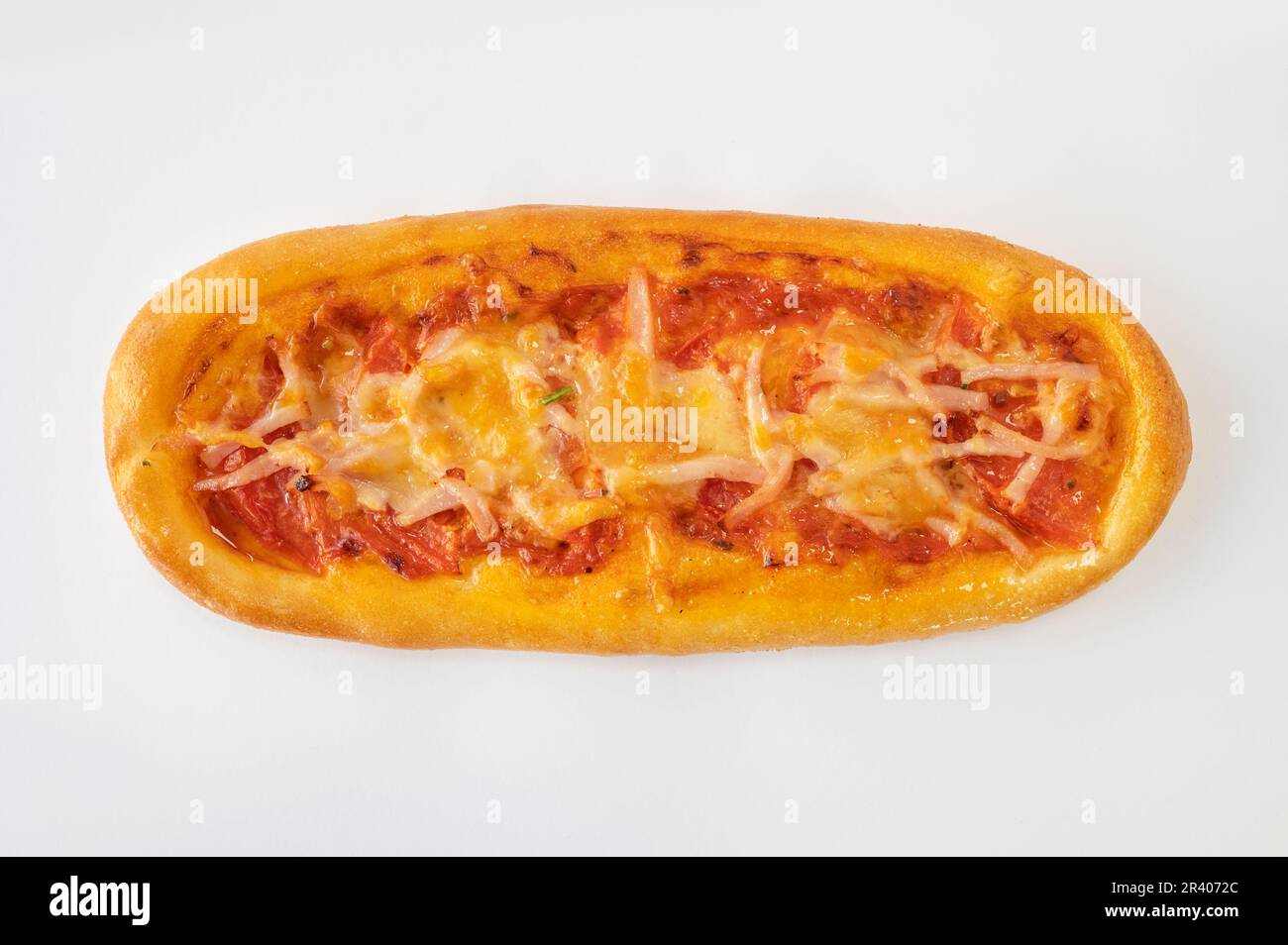Little mini pizza with ham and cheese on a white Stock Photo - Alamy