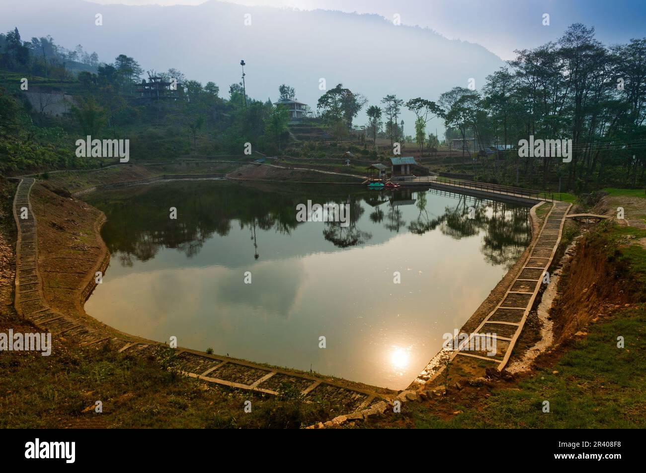 Sun reflection on water of Chayatal or Chaya Taal, West Sikkim, India ...