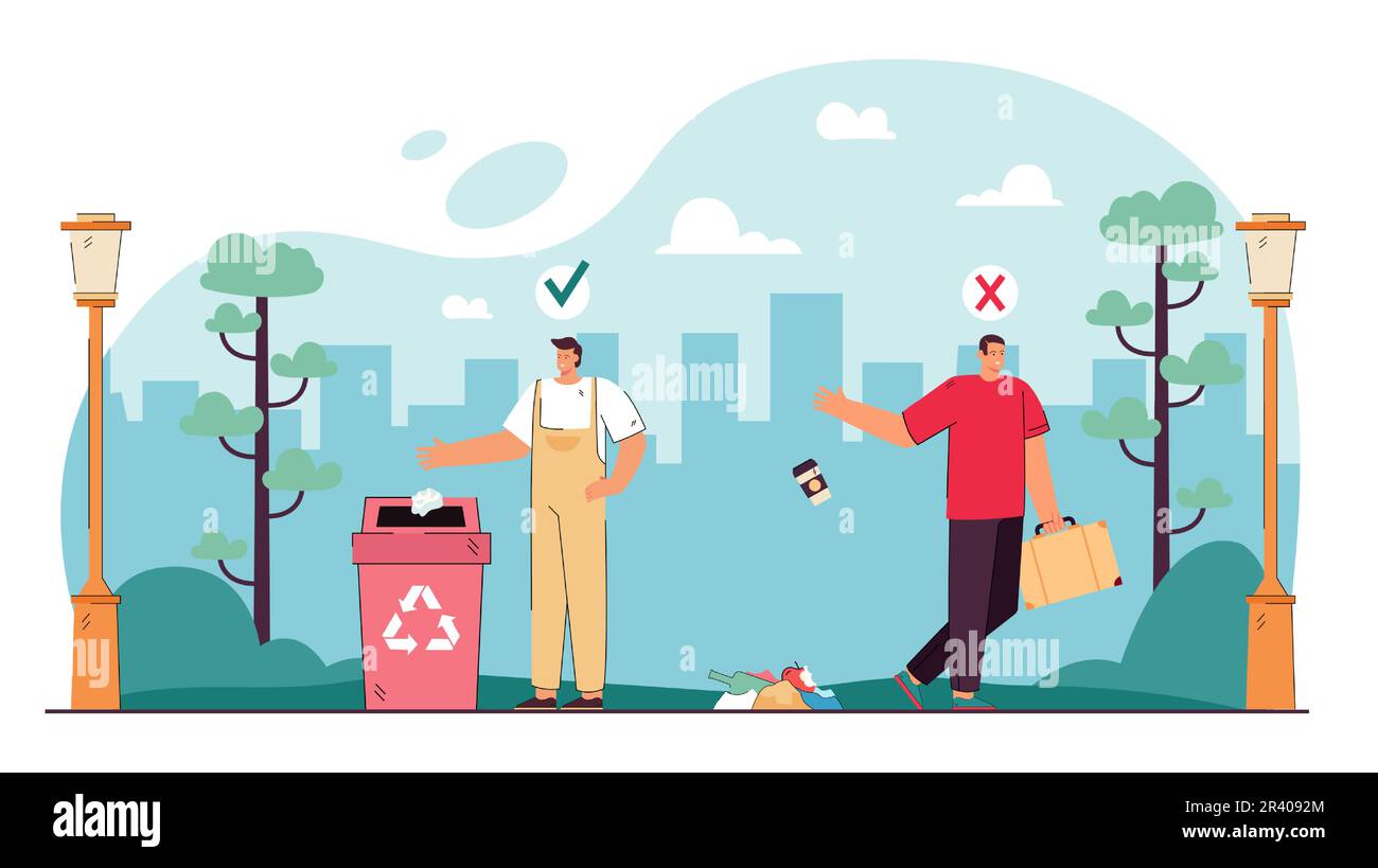 Contrasting behavior of people throwing out trash Stock Vector Image ...