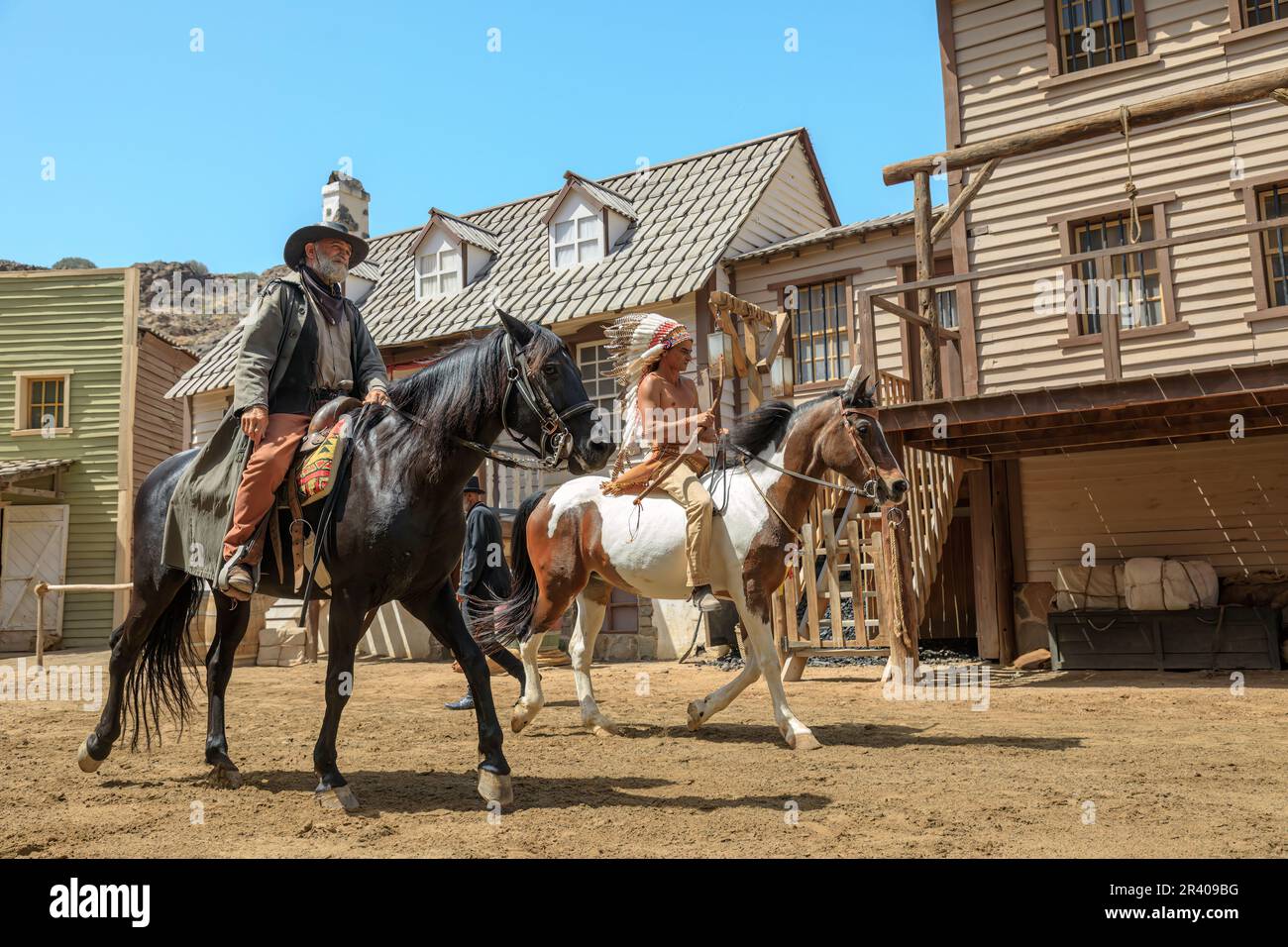 Gran Canaria - April 2023: Sioux City park offers the chance to interact with the park's cowboy ...