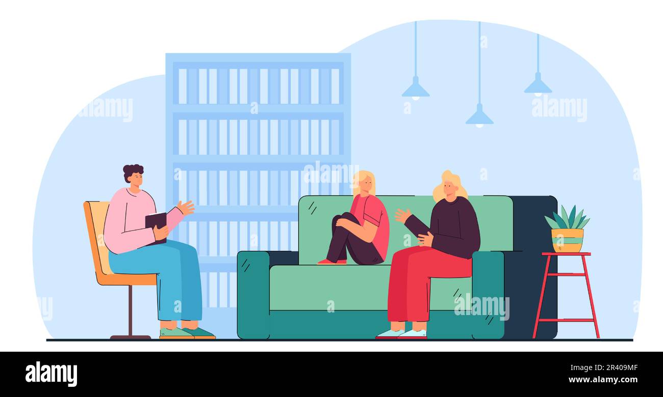 Cartoon Mom And Daughter Visiting Psychologist Stock Vector Image And Art
