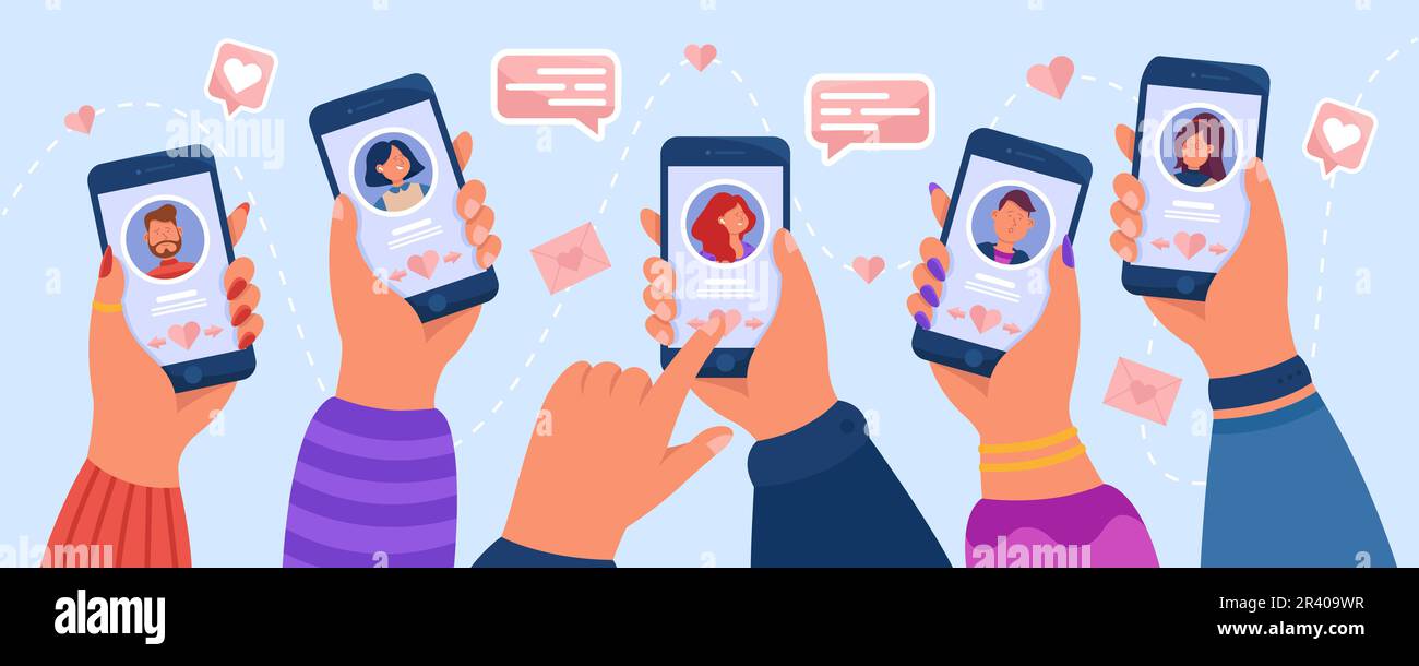 Hands using phone social media Stock Vector Images - Alamy