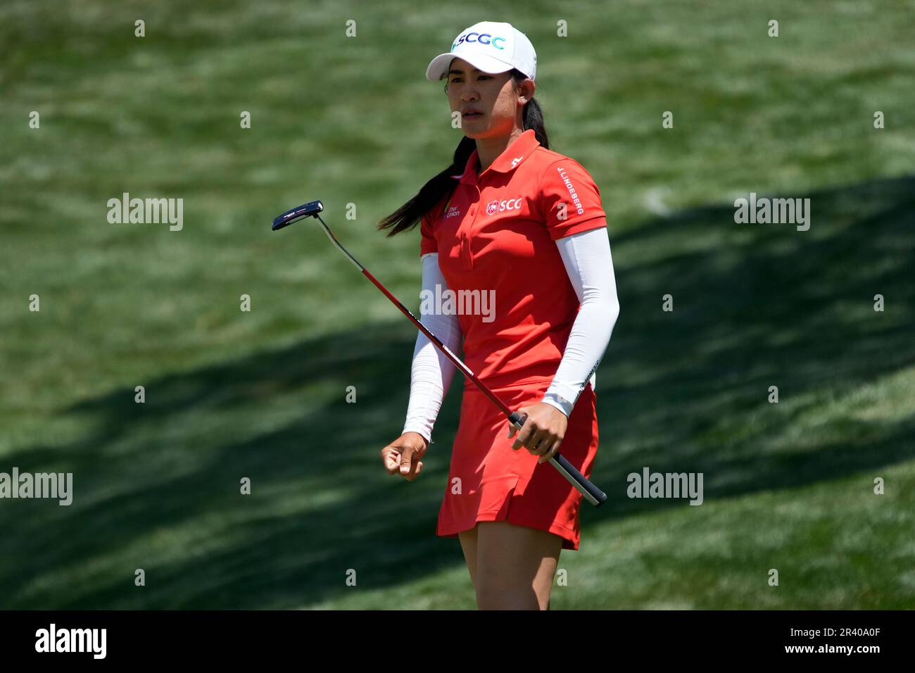 Pajaree Anannarukarn reacts after a putt on the 13th green during the ...