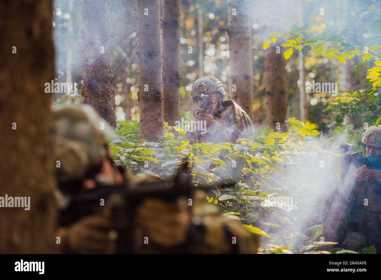 A group of modern warfare soldiers is fighting a war in dangerous ...