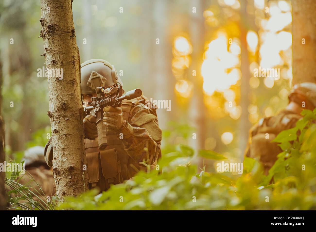 A group of modern warfare soldiers is fighting a war in dangerous ...