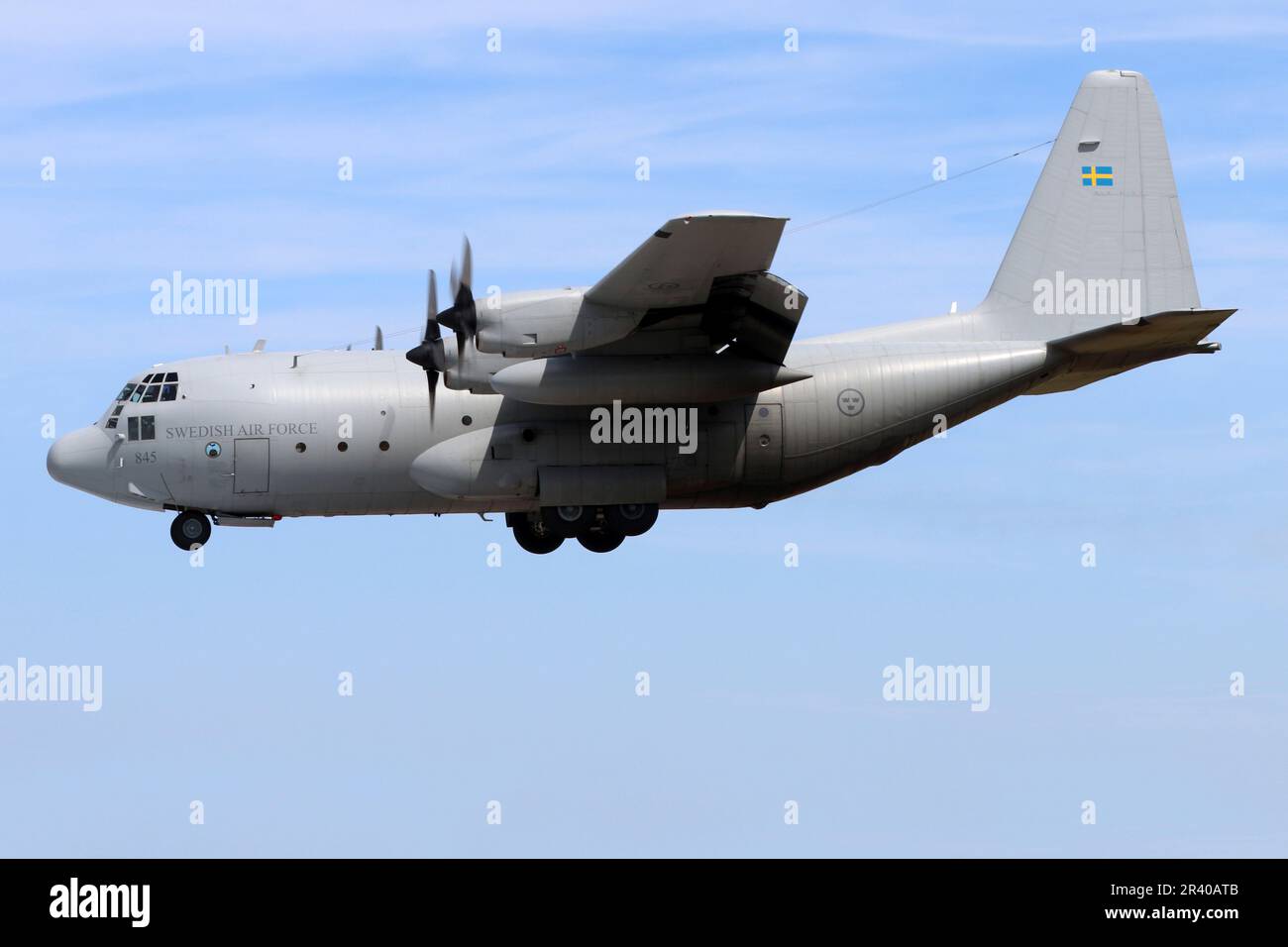 A C-130H Hercules of the Swedish Air Force prepares for landing Stock ...
