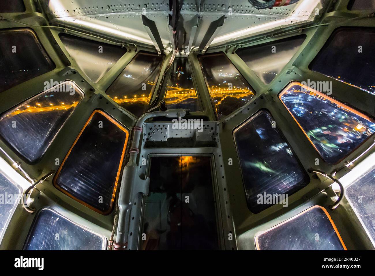 Cockpit of an IL-76MD aircraft of the Russian Air Force at night ...